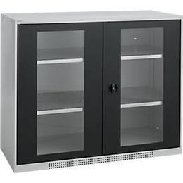 Schäfer Shop Schäfer Shop Genius Sichttürschrank FS, 3 OH, abschließbar, 2 Fachböden, bis 450 kg, B 1343 mm, Stahl, weißaluminium RAL 9006/anthrazitgrau RAL 7016