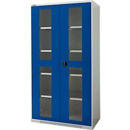 Schäfer Shop Schäfer Shop Genius Sichttürschrank FS, 5 OH, abschließbar, 4 Fachböden, bis 450 kg, B 1055 mm, Stahl, lichtgrau RAL 7035/enzianblau RAL 5010