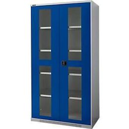 Schäfer Shop Schäfer Shop Genius Sichttürschrank FS, 5 OH, abschließbar, 4 Fachböden, bis 450 kg, B 1055 mm, Stahl, weißaluminium RAL 9006/enzianblau RAL 5010