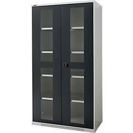 Schäfer Shop Schäfer Shop Genius Sichttürschrank FS, 5 OH, abschließbar, 4 Fachböden, bis 450 kg, B 1055 mm, Stahl, lichtgrau RAL 7035/anthrazitgrau RAL 7016