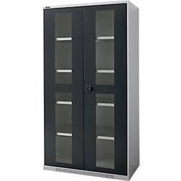 Schäfer Shop Schäfer Shop Genius Sichttürschrank FS, 5 OH, abschließbar, 4 Fachböden, bis 450 kg, B 1055 mm, Stahl, weißaluminium RAL 9006/anthrazitgrau RAL 7016