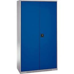 Schäfer Shop Schäfer Shop Genius Materialschrank FS, 5 OH, abschließbar, Lochrasterwände/3 Fachböden, bis 450 kg, B 1055 x T 520 x H 1950 mm, weißalu/enzianblau