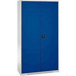 Schäfer Shop Schäfer Shop Genius Magazinschrank FS, 5 OH, abschließbar, 10 Fachböden, 2 Lochrasterplatten, bis 450 kg, B 1055 x T 520 x H 1950 mm, lichtgrau/enzianblau