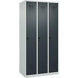 Kleiderspind C+P Evolo Plus, 3 Abteile, Anschlag rechts, Sicherheits-Drehriegel, B 900 x T 500 x H 1850 mm, lichtgrau/anthrazitgrau