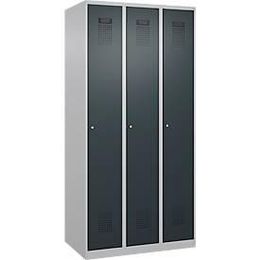 Kleiderspind C+P Evolo Plus, 3 Abteile, Anschlag rechts, Zylinderschloss, B 900 x T 500 x H 1850 mm, weißaluminium/anthrazitgrau