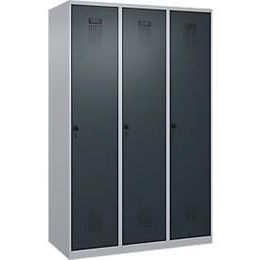 Kleiderspind C+P Evolo Plus, 3 Abteile, 400 mm breit, Drehriegel, Soft-Anschlag, B 1.200 x T 500 x H 1.850 m, weißaluminium/anthrazitgrau