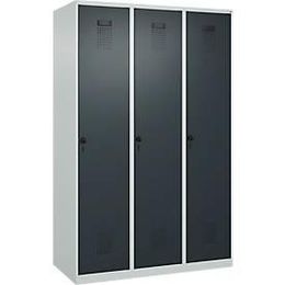 Kleiderspind C+P Evolo Plus, 3 Abteile, 400 mm breit, Drehriegel, Soft-Anschlag, B 1.200 x T 500 x H 1.850 m, lichtgrau/anthrazitgrau