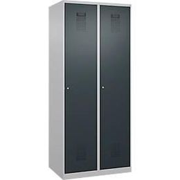 Kleiderspind C+P Evolo Plus, 2 Abteile, 400 mm breit, Zylinderschloss, Soft-Anschlag, B 800 x T 500 x H 1850 mm, weißaluminium/anthrazitgrau