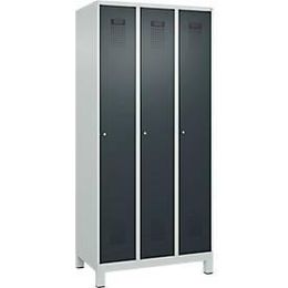 Kleiderspind C+P Evolo Plus, 3 Abteile, Anschlag rechts, Zylinderschloss, B 900 x T 500 x H 1950 mm, lichtgrau/anthrazitgrau