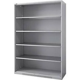 Schäfer Shop Schäfer Shop Genius Regalschrank FS, 5 OH, 4 höhenverstellbare Fachböden, bis 450 kg, B 1343 x T 420 x H 1950 mm, Stahl, weißaluminium RAL 9006