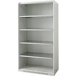 Schäfer Shop Schäfer Shop Genius Regalschrank FS, 5 OH, 4 höhenverstellbare Fachböden, bis 450 kg, B 1055 x T 420 x H 1950 mm, Stahl, lichtgrau RAL 7035