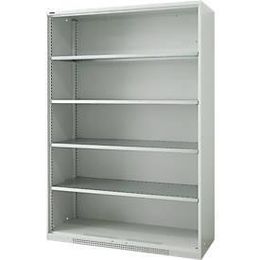 Schäfer Shop Schäfer Shop Genius Regalschrank FS, 5 OH, 4 höhenverstellbare Fachböden, bis 450 kg, B 1343 x T 420 x H 1950 mm, Stahl, lichtgrau RAL 7035