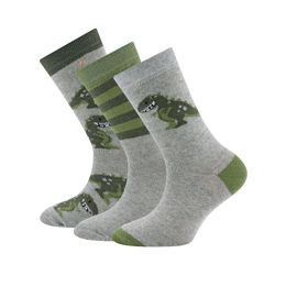 Ewers Socken 'Dino' Jungen Gr&ouml;&szlig;e 35/38 graumeliert / grasgr&uuml;n / schwarz / offwhite