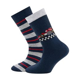 Ewers Socken 'Rennauto' Jungen Gr&ouml;&szlig;e 39/42 blau / graumeliert / kirschrot
