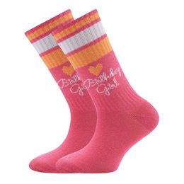 Ewers Socken 'Birthday Girl' M&auml;dchen Gr&ouml;&szlig;e 31/34 dunkelorange / dunkelpink / wei&szlig;