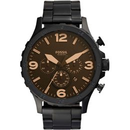 Chronograph Fossil "NATE, JR1356", schwarz, Armbanduhren, Herren, Quarzuhr, Armbanduhr, Herrenuhr, Stoppfunktion, Edelstahlarmband,Datum