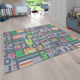 Paco Home - Spielteppich Kinderteppich Kinderzimmer Straßenteppich Mit Auto Motiv, In Grau 140x200 cm