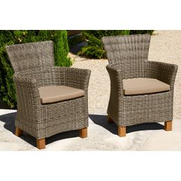 Gartensessel Merxx "Toskana", grau (grau, braun), B:65cm H:90cm T:64cm, Obermaterial: 100% Polyester. Füllung: 100% Polyurethan, Sessel, 2er Set, Polyrattan/Non-Wood, grau-braun, Topseller