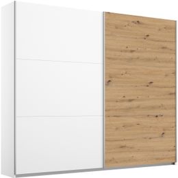 Schwebetürenschrank Rauch "Kleiderschrank Garderobe TOPSELLER AURELIO mit 3 Ausstattungsvarianten", weiß (alpinweiß, eiche artisan), B:218cm H:210cm T:59cm, Holzwerkstoff, Schränke, 3 verschiedene Ausstattungsvarianten Griffe aus Metall MADE IN GERMANY