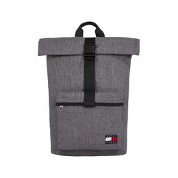 Rucksack Tommy Jeans "TJM ESS DAILY SEASONAL ROLLTOP", Gr. B/H/T: 40cm x 46cm x 13cm, grau (zinc grau), Textil, meliert, casual, Rucksäcke, Men, Freizeit-Rucksack, Freizeit-Bag mit Klick- und Reißverschluss