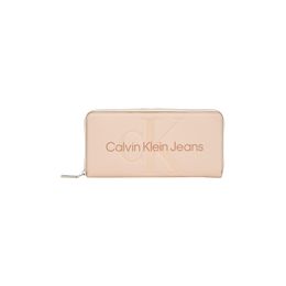 Geldbörse Calvin Klein Jeans "SCULPTED ZIP AROUND MONO", rosa (rose), Lederimitat, modisch, Kleinlederwaren, Portemonnaie, Geldbeutel mit großflächigem Markenlogo vorne