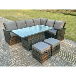 Fimous - High Back Rattan Gartenmöbel Ecksofa Sets Einstellbarer Stehtisch Dark Mixed Grey 8-Sitzer rechte Ecke