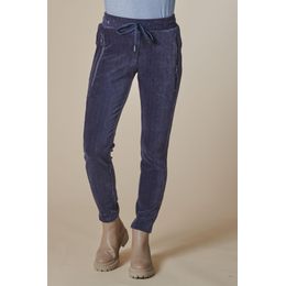 Cordhose Zhrill "CHIARA", Damen, Gr. XL, N-Gr, blau (blau night), Cord, Obermaterial: 58% Baumwolle, 35% Polyester, 5% metallisierte Fasern, 2% Elasthan, unifarben, casual, figurbetont 7/8-Länge, Hosen, mit elastischem Bund und Kordelzug