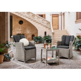 Balkonset Destiny "LUNA MERANO", weiß (vintage weiß), Polyester, Aluminium, Polyrattan, Polyester, Sitzmöbel-Sets, (Set, 7-tlg., 2 Sessel, 1 Tisch 46x47x50cm) Aluminium, Polyrattan