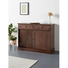 Sideboard Home Affaire "Schröder", braun, B:114cm H:85cm T:40cm, FSC-zertifiziertes Massivholz, Sideboards, Kommode, 2 Schiebetüren, 2 Schubkasten, aus massivem Kiefernholz