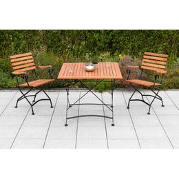 Balkonset Merxx "Schloßgarten", braun, B:57cm H:85cm T:60cm, Stahl, FSC-zertifiziertes Massivholz, Sitzmöbel-Sets, 2 Klappsessel mit Klapptisch