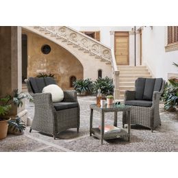 Balkonset Destiny "LUNA MERANO", grau (vintage grau), Polyester, Aluminium, Polyrattan, Polyester, Sitzmöbel-Sets, (Set, 7-tlg., 2 Sessel, 1 Tisch 46x47x50cm) Aluminium, Polyrattan