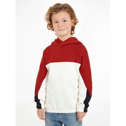 Kapuzensweatshirt Tommy Hilfiger "COLORBLOCK FLEECE HOODIE" Gr. 16 (176), bunt (ancient weiß, rot, navy), Jungen, Sweatware, Obermaterial: 72% Baumwolle, 28% Polyester, colorblocking, Sweatshirts, Kinder bis 16 Jahre