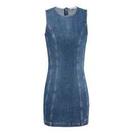 Jeanskleid Tommy Jeans "MINI DRESS AI6136", Damen, Gr. XL (42), N-Gr, blau (denim medium), Denim/Jeans, Obermaterial: 99% Baumwolle, 1% Elasthan, unifarben, casual, slim fit mini, Rundhals, Kleider, mit Strass-Details