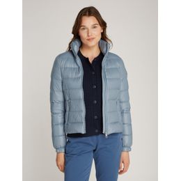 Steppjacke Tommy Hilfiger "LW DOWN FEMININE GLOSS JACKET" Gr. XL (42), flint blau, Damen, Web, Obermaterial: 100% Polyamid, unifarben, Jacken, mit leichter Wattierung