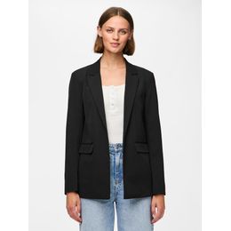 Longblazer Pieces "PCBOZZY LS DETAIL BLAZER NOOS BC" Gr. S (36), schwarz detail:leo print, Damen, Web, Obermaterial: 88% Polyester, 12% Elasthan, unifarben mit Farbeinsatz, Blazer