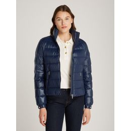 Steppjacke Tommy Hilfiger "LW DOWN FEMININE GLOSS JACKET", Damen, Gr. L (40), blau (schwarz night navy), Web, Obermaterial: 100% Polyamid, unifarben, casual, normal kurz, Langarm verstellbar elastischer Bund mit Druckknopf, Jacken, mit leichter Wattierung