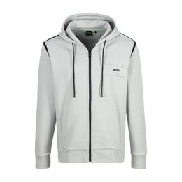 Sweatjacke BOSS Green "Saggy Tape" Gr. L, light, pastel grau054, Herren, Sweatware, Obermaterial: 73% Baumwolle, 22% Polyester, 5% Elasthan, unifarben, Sweatjacken, mit kontrast Piping