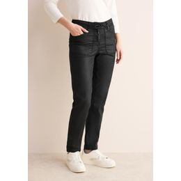 Regular-fit-Jeans Cecil "TRACEY", Damen, Gr. 28, Länge 28, schwarz (schwarz washed), Denim/Jeans, Obermaterial: 98% Baumwolle, 2% Elasthan, unifarben, casual, regular fit knöchellang, Jeans, mit Tunnelzug am Bund