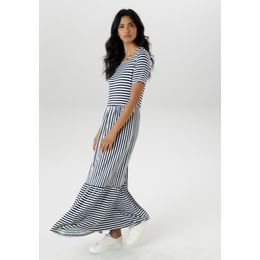 Sommerkleid Aniston SELECTED, Damen, Gr. 36, N-Gr, blau (marine, weiß), Single Jersey, Jersey, Obermaterial: 95% Viskose, 5% Elasthan, gestreift, casual, figurumspielend knöchelfrei, Rundhals, Kurzarm, Kleider, im gestreiften Design für einen zeitlos schönen Look - NEUE KOLLEKTION