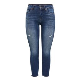 Skinny-fit-Jeans Only "ONLBLUSH MW SK RW ANK DNM REA" Gr. XL (42), Länge 32, blau (dunkelblau denim), Damen, Denim/Jeans, Obermaterial: 92% Baumwolle, 6% Elastomultiester, 2% Elasthan, unifarben, Jeans