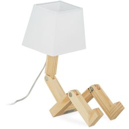 Relaxdays - Tischlampe Roboter, verstellbar, Lampenschirm, originell, Schreibtischlampe HxBxT: 42x18x32 cm, Holz, natur