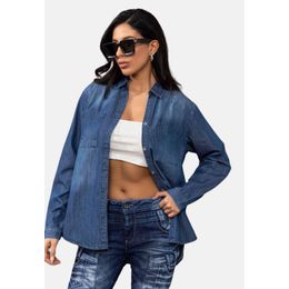 Cipo & Baxx Jeansbluse CIPO & BAXX "Jeansbluse" Gr. L, blau, Damen, 100% Baumwolle, unifarben, Blusen, mit Brusttaschen, WH134