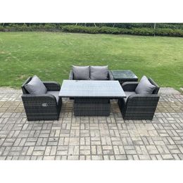 Rattan-Gartenmöbel-Set im Freien höhenverstellbare aufsteigende Speisetisch-Liebe-Sofa mit Beistelltisch-Stuhl - Fimous