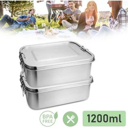 HENGDA 2x 1200ml Brotdose Metall Brotdose Thermobehälter Lunchbox BPA frei Edelstahl