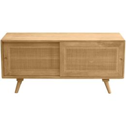 Miliboo TV-Möbel aus massivem Mangoholz und Rattan-Rohrgeflecht B110 cm acange