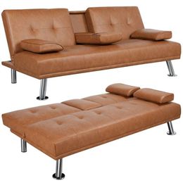 Yaheetech - 3er-Sofa Schlafsofa Couch mit Tassenhalter Gästebett, Rückenlehne neigbar 105°/140°/180°, 167 x 81,5 x 75 cm, 350 kg belastbar, braun