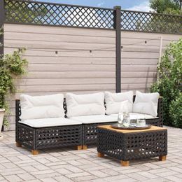 Avimac Gartensofa mit Kissen 3-Sitzer Schwarz Poly Rattan