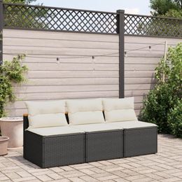 Avimac Gartensofas ohne Armlehnen mit Kissen 2 Stk Schwarz Poly Rattan