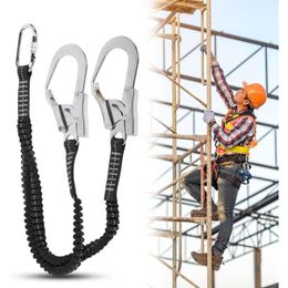 Csparkv - 80–140 cm elastischer Sicherheitsgurt-Haken, 25 kN doppelter großer Haken, Stahl-Lanyard, stoßdämpfendes Absturzsicherungs-Sicherheitsseil