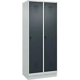 Kleiderspind C+P Evolo Plus, 2 Abteile, 400 mm Abteilbreite, mit Sockel, Anschlag rechts, B 800 x T 500 x H 1950 mm, Drehriegel, lichtgrau/anthrazitgrau